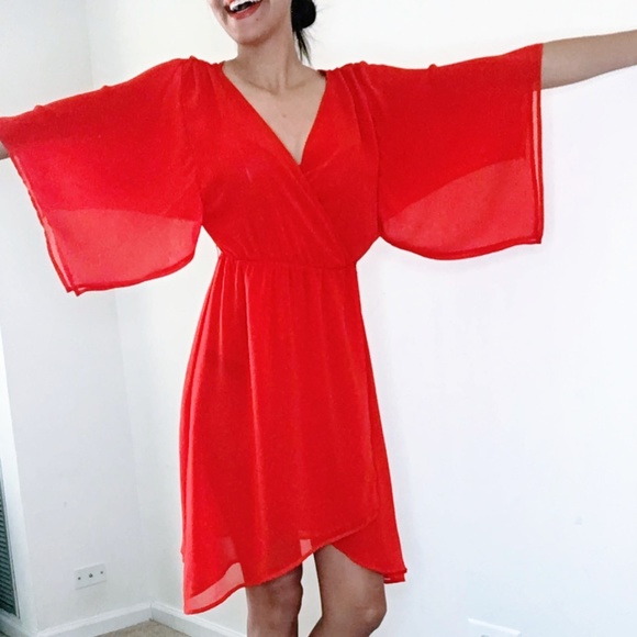 Dresses | Sexy Red Mini Wrap Dress Xs | Poshmark